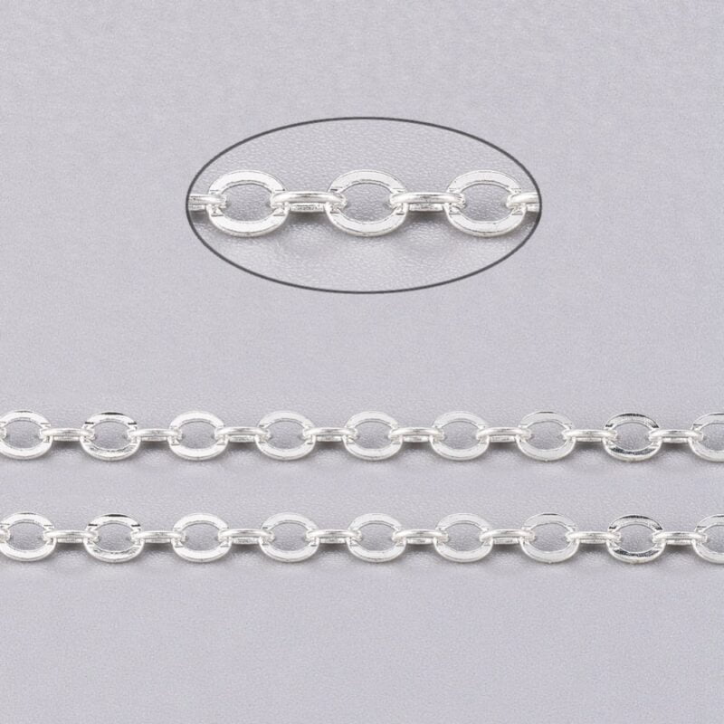 2M Beautiful Silver Flat Oval Cable Jewellery Chains - 3X3.5mm