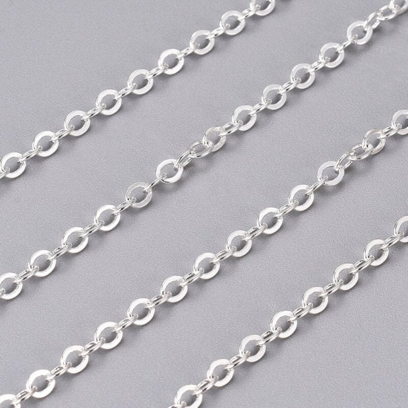 2M Beautiful Silver Flat Oval Cable Jewellery Chains - 3X3.5mm