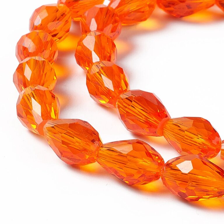 Super Beautiful Crafted Faceted Orange Tear Drop Glass Beads