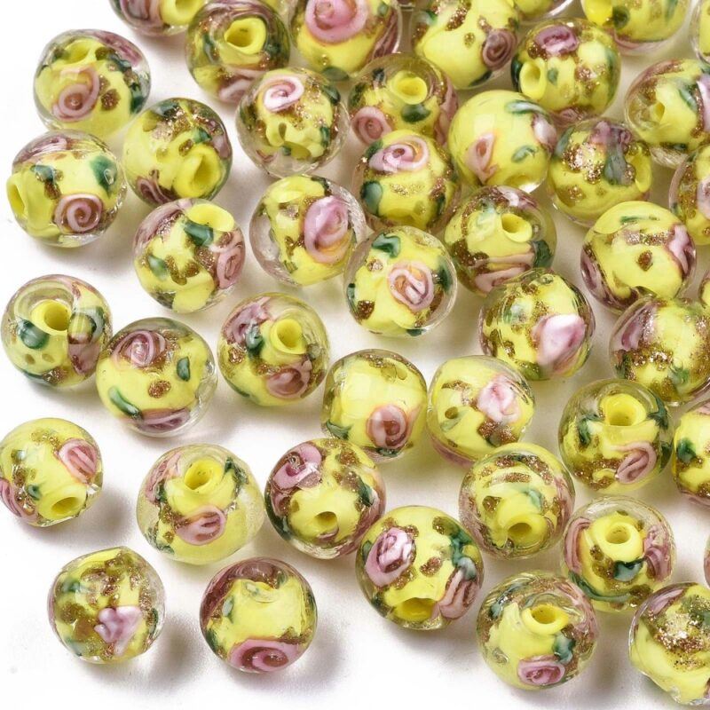 4 Beautiful Yellow Lampwork Beads with Inside Flower - New!
