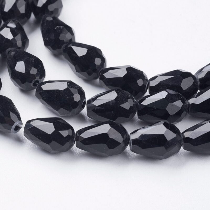 Super Beautiful Crafted Faceted Black Tear Drop Glass Beads
